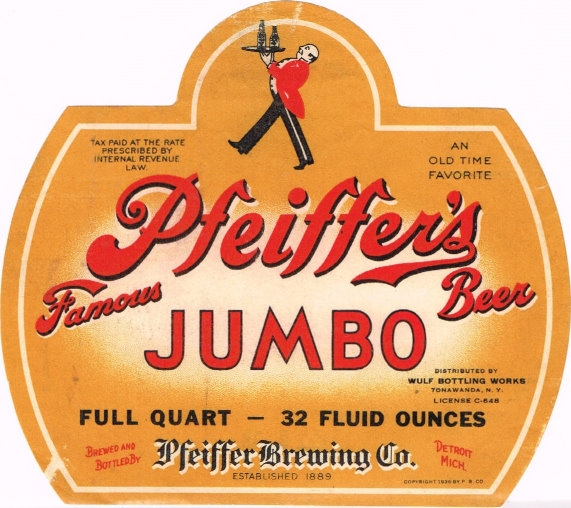 Item #72592 1937 Pfeiffer's Famous Beer Label CS47-23