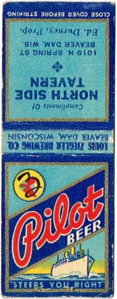 Item #87415 1939 Pilot Beer Matchcover WI-ZIEG-3-NORTHST