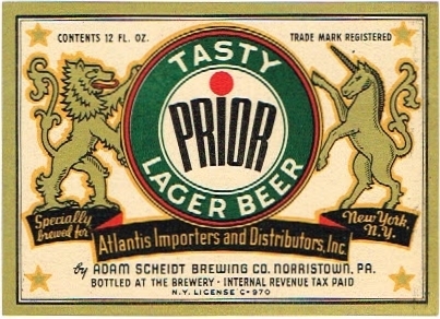 Item #69681 1948 Prior Tasty Lager Beer Label PA61-09