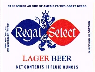 Item #67876 1970 Regal Select Light Beer Label