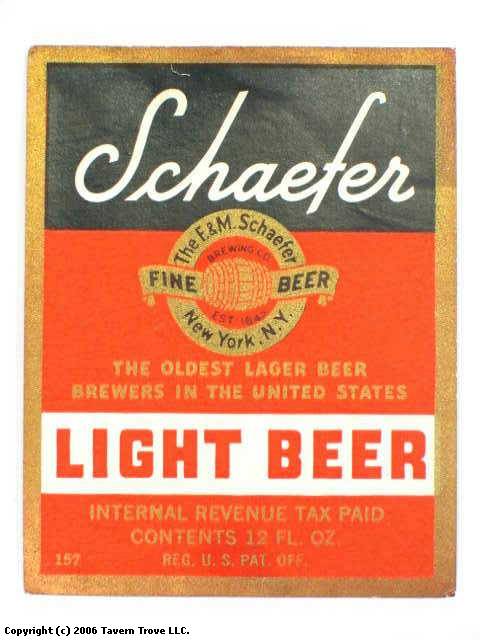 Item #23879 1940 Schaefer Light Beer Label