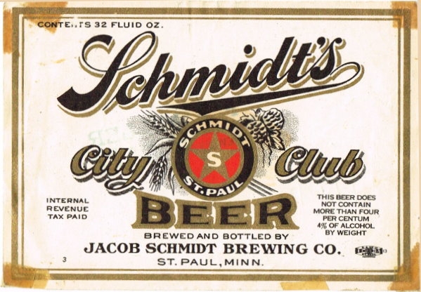 Item #77287 1937 Schmidt's City Club Beer Label CS102-05v5