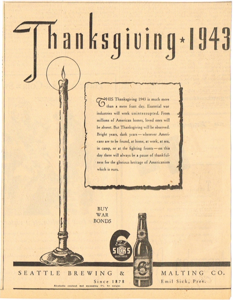 Item #79437 1943 Sicks' Select Beer Paper Ad