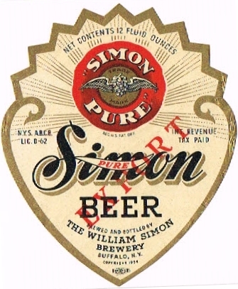 Item #67556 1937 Simon Pure Export Beer Label NY19-16