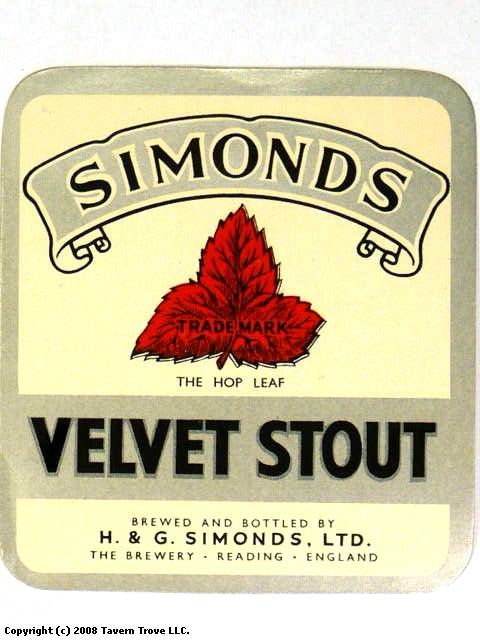 Item #45604 1955 Simonds Velvet Stout Label