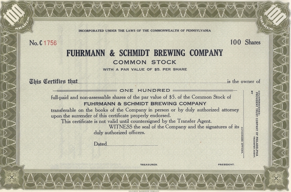 Item #34753 1933 Stock Certificate 100 Shares Stock Certificate