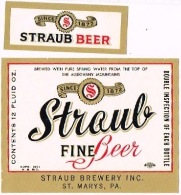 Item #65710 1956 Straub Fine Beer Label