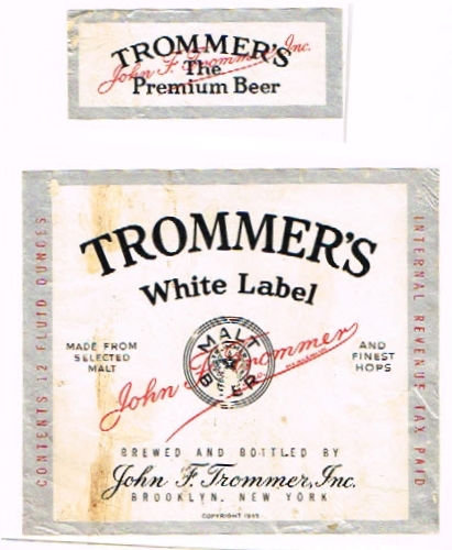 Item #64622 1945 Trommer's White Label Beer Label EC104-07
