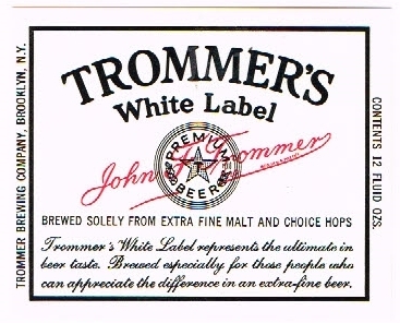 Item #64619 1950 Trommer's White Label Beer Label