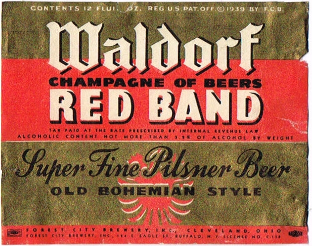 Item #82114 1939 Waldorf Red Band Beer Label OH43-11