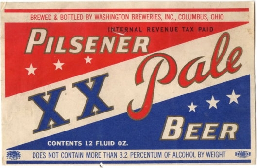 Item #62395 1938 Washington's XX Pale Pilsener Beer Label OH56-25