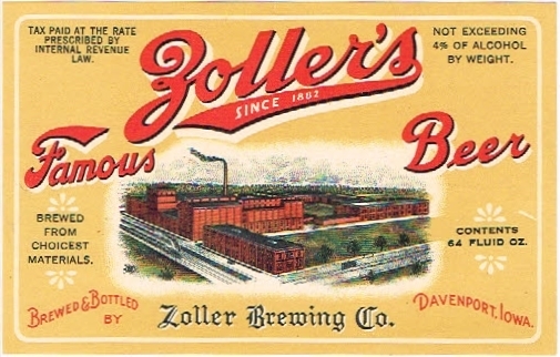 Item #68084 1943 Zoller's Famous Beer Label CS5-6