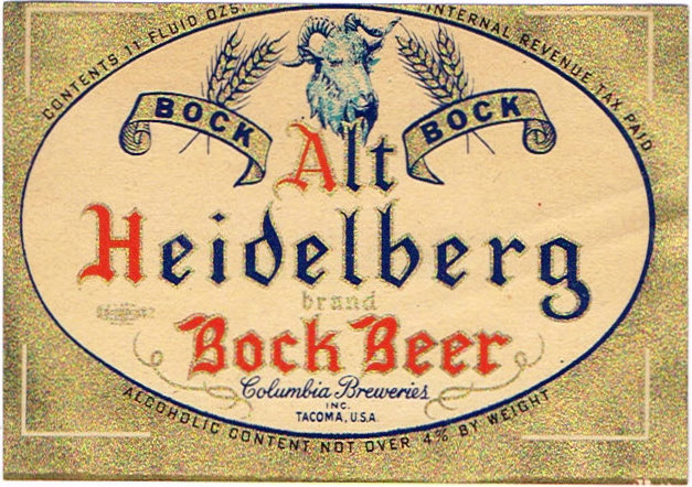 Item #19602 1943 Alt Heidelberg Brand Bock Beer Label WS122-25