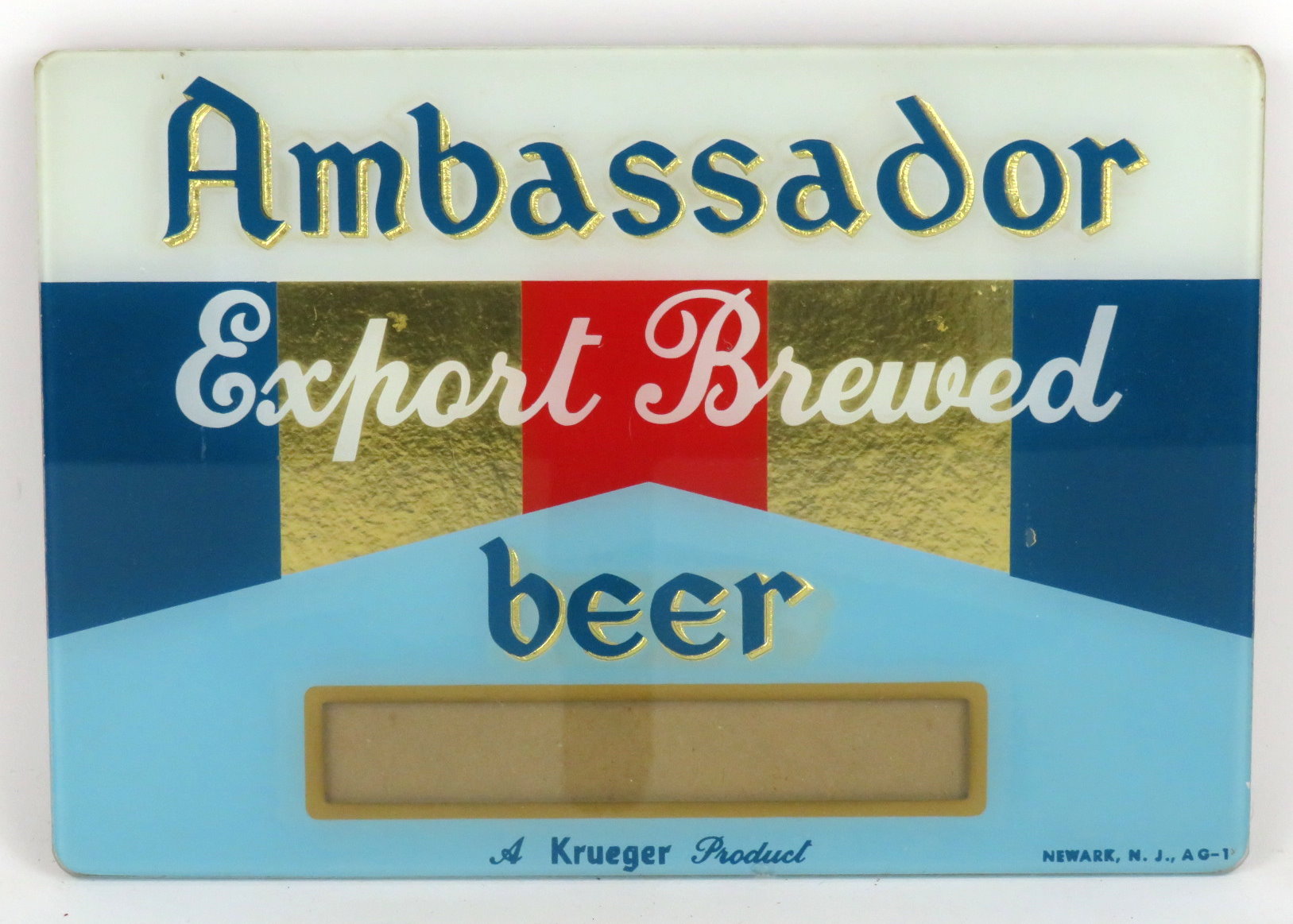 Item #82479 1958 Ambassador Beer Reverse-Painted Glass Sign