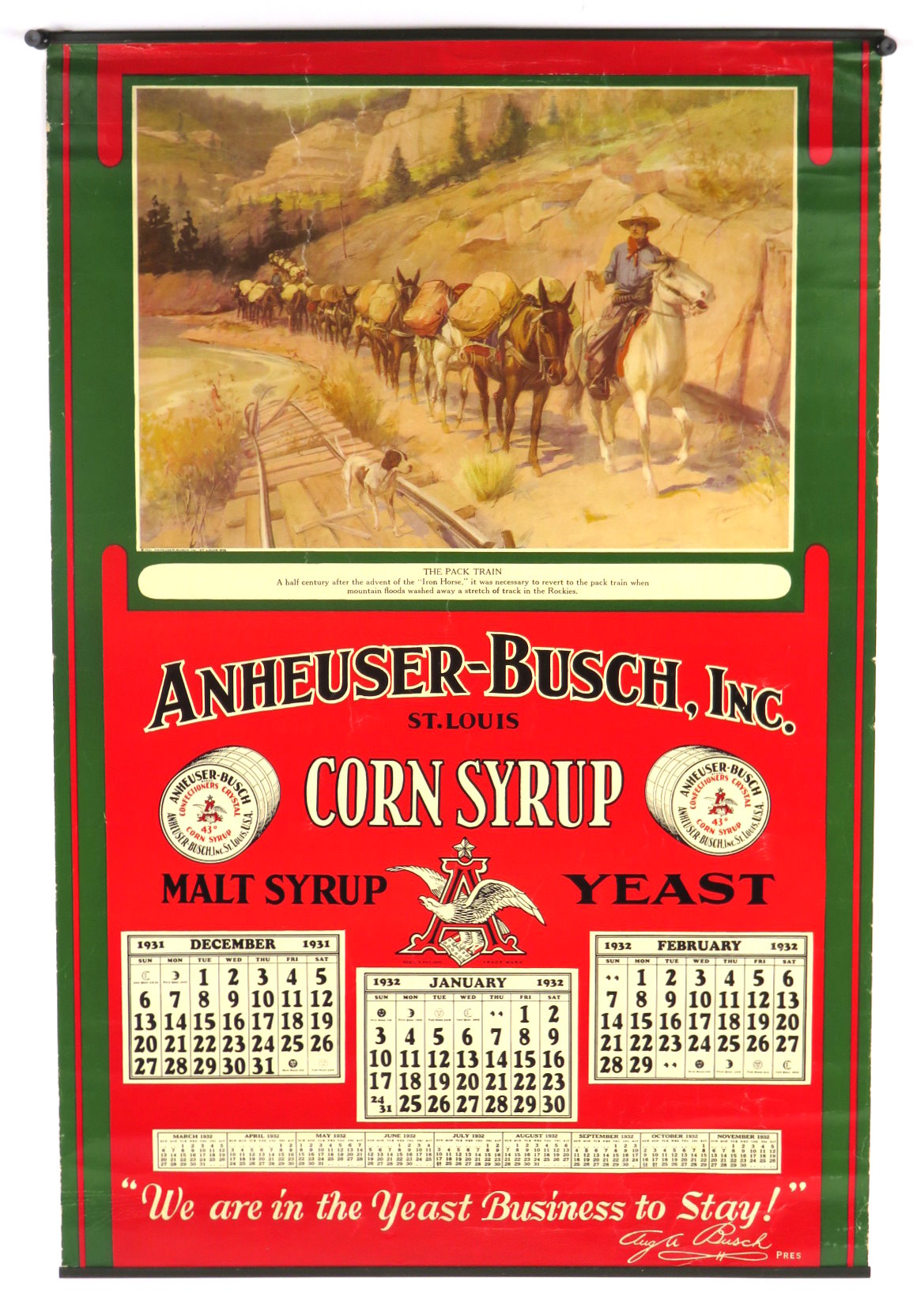 Item #95558 1931 Anheuser Busch Corn Syrup 1935 calendar Paper Calendar