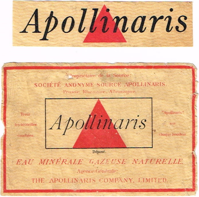 Item #110065 1920 Apollinaris Mineral Water v2 London England Label