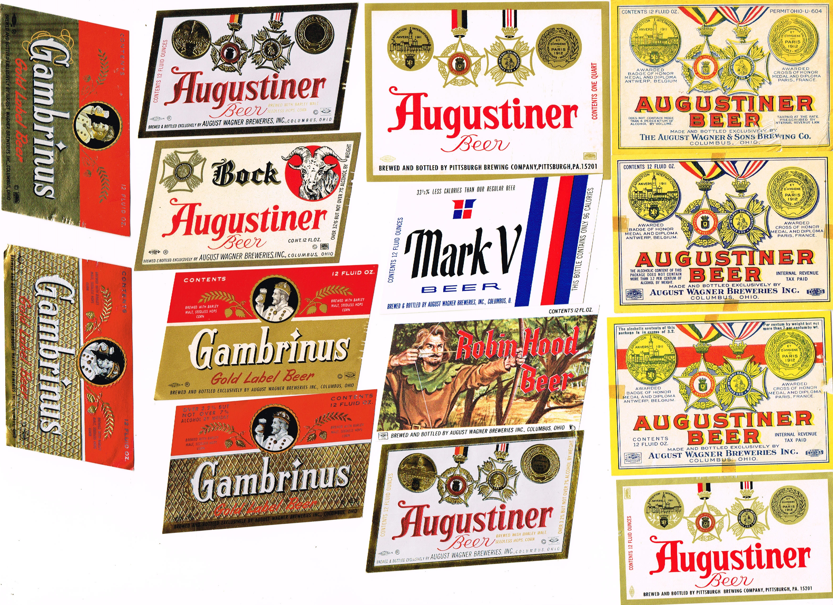Item #110290 1965 August Wagner Beers lot of 14 Label