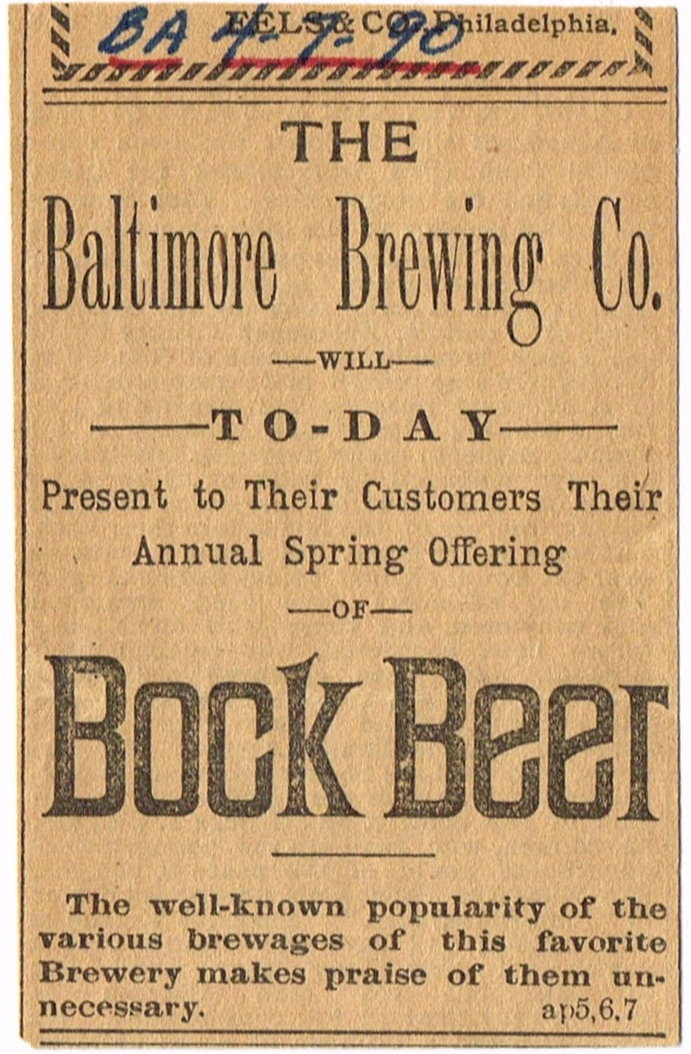 Item #104410 1890 Baltimore Bock Beer Advertisement