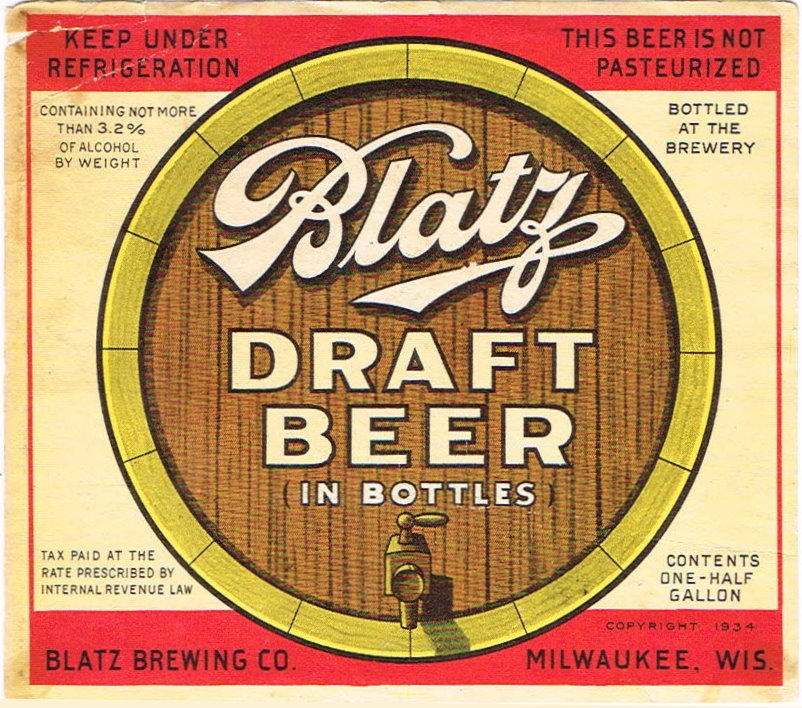 Item #90999 1934 Blatz Draft Beer Label WI288-77