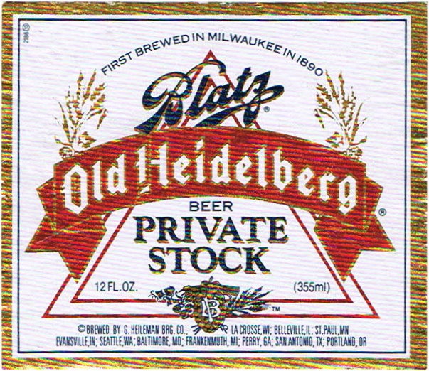 Item #108478 1983 Blatz Old Heidelberg Private Stock Beer Label
