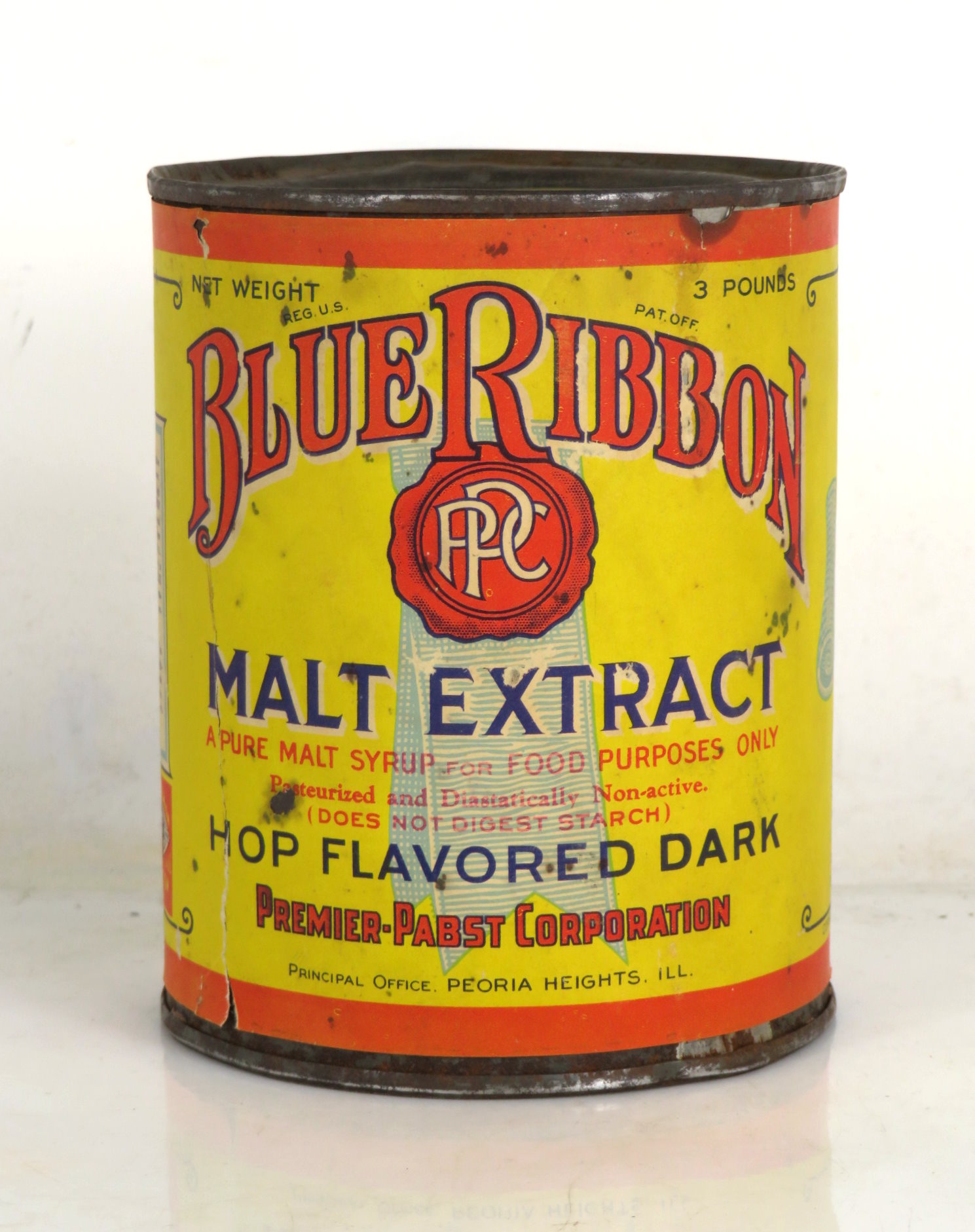 Item #32128 1926 Blue Ribbon Malt Extract Hop Flavored Tab Top Can