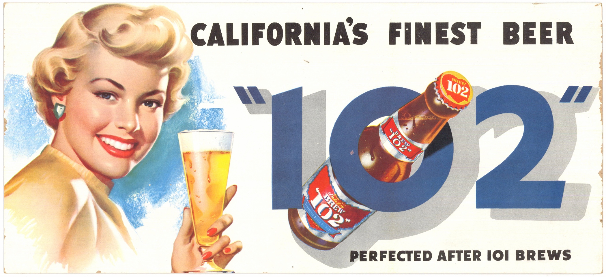 Item #31192 1953 Brew 102 Beer Trolley Sign Sign