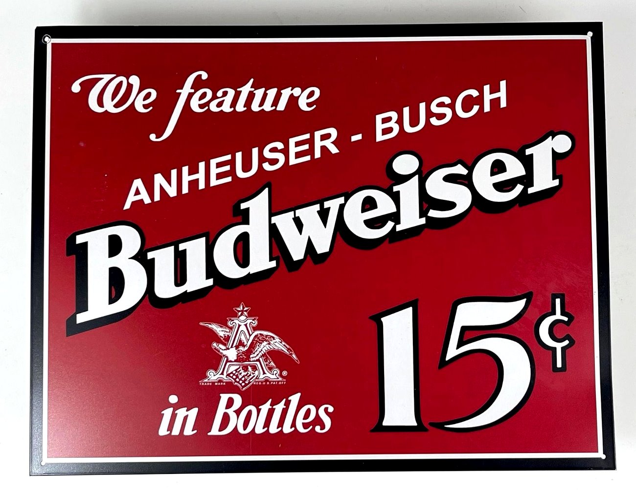 Item #37123 1995 Budweiser 15¢ Retro Tin Tacker Metal Sign