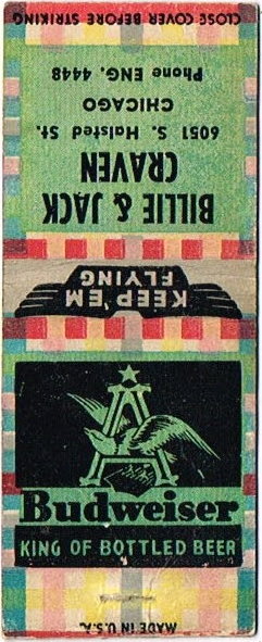 Item #99901 1945 Budweiser Beer Matchcover MO-AB-KOBB-BILLIEJC
