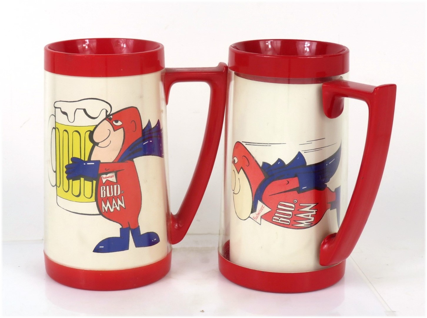 Item #101705 1976 Budweiser Bud Man Thermo-Serv Mugs Lot of Two Mugs