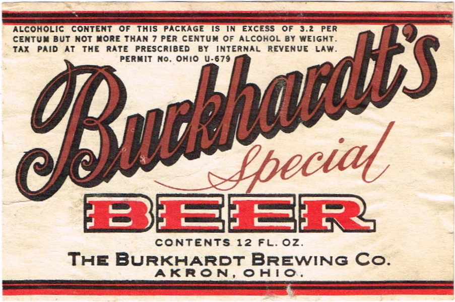 Item #110094 1934 Burkhardt's Special Beer Dupe Label OH10-11
