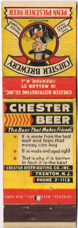 Item #24905 1933 Chester Beer/Penn Pilsener Beer Matchcover PA-CHE-1