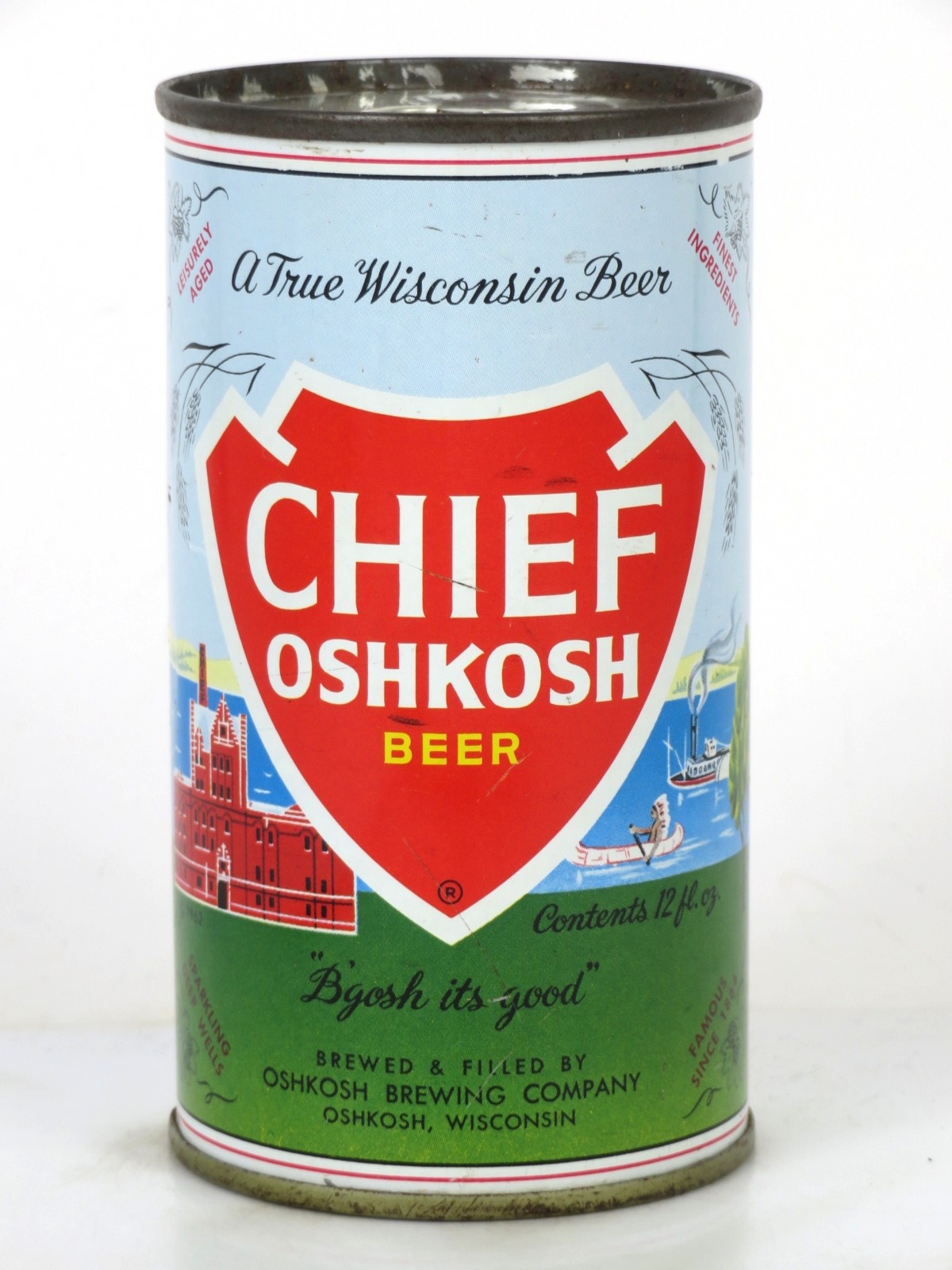 Item #27547 1968 Chief Oshkosh Beer Tab Top Can T55-03