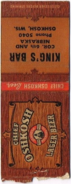 Item #97016 1948 Chief Oshkosh Lager Beer Matchcover WI-OSH-10-KINGS