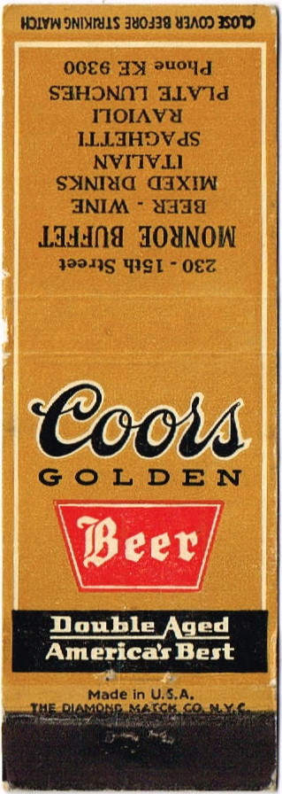 Item #111827 1935 Coors Golden Beer Matchcover CO-AC-8-MONROEB