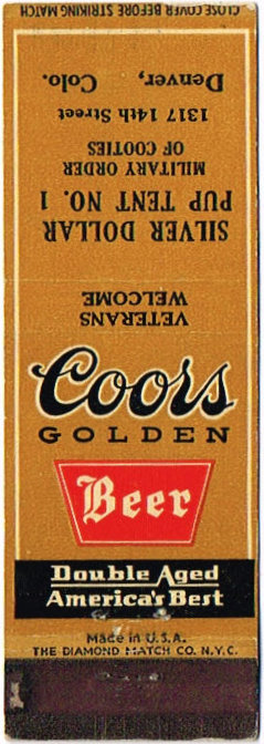 Item #99593 1935 Coors Golden Beer Matchcover CO-AC-8-SILVERDPT1