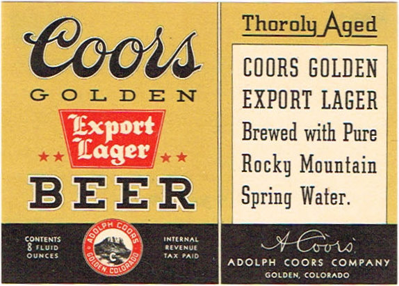 Item #13172 1938 Coors Golden Export Lager Beer Label WS63-11