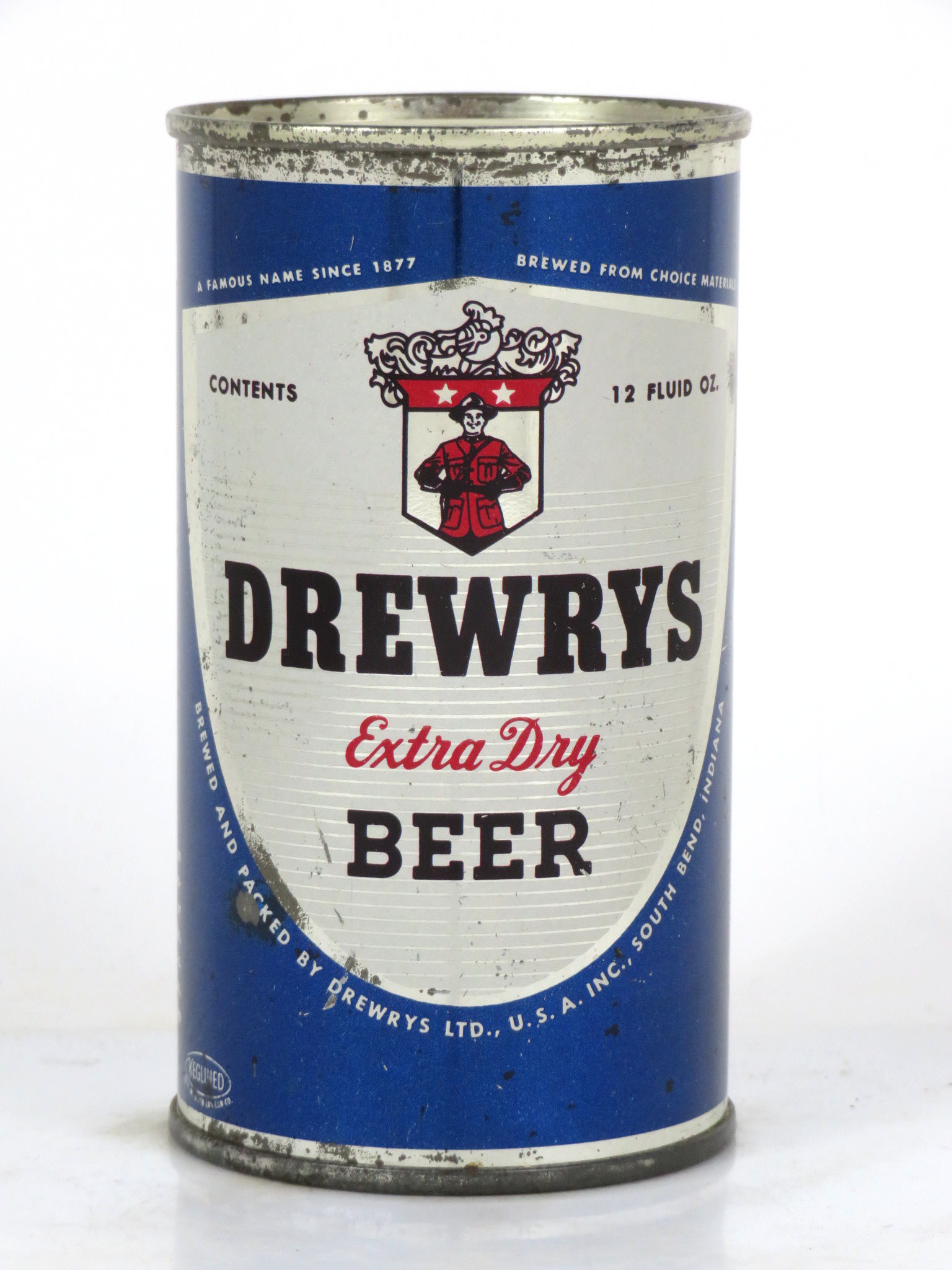Item #772 1955 Drewrys Extra Dry Beer Round/Square Face Flat Top Can 57-02