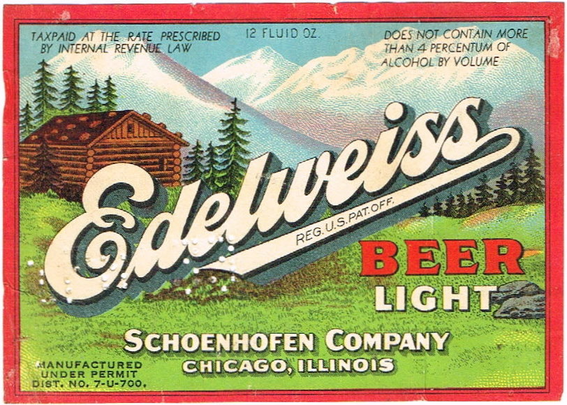 Item #65965 1933 Edelweiss Light Beer Label IL44-25