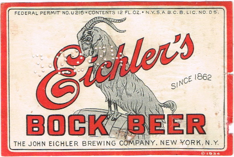 Item #25960 1934 Eichler's Bock Beer Label NY44-20V