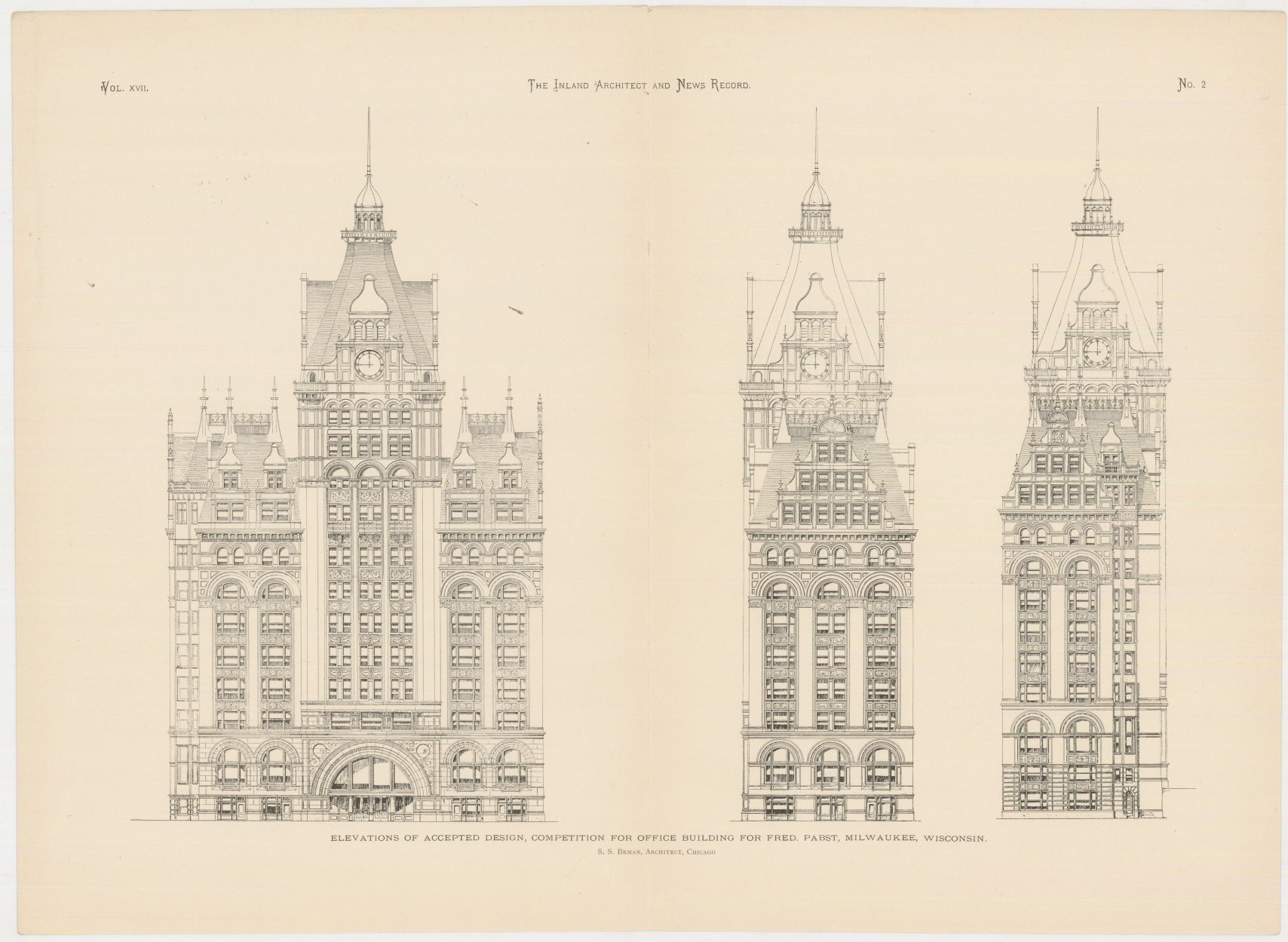 Item #98652 1890 Elevations for the Pabst Building from the Inland ...