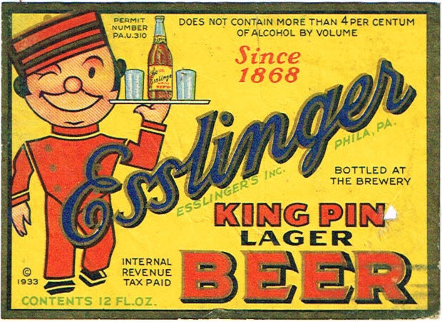 Item #70176 1934 Esslinger King Pin Lager Beer Label PA72-01v