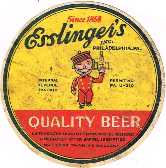 Item #23896 1938 Esslinger's Quality Beer Label PA73-11