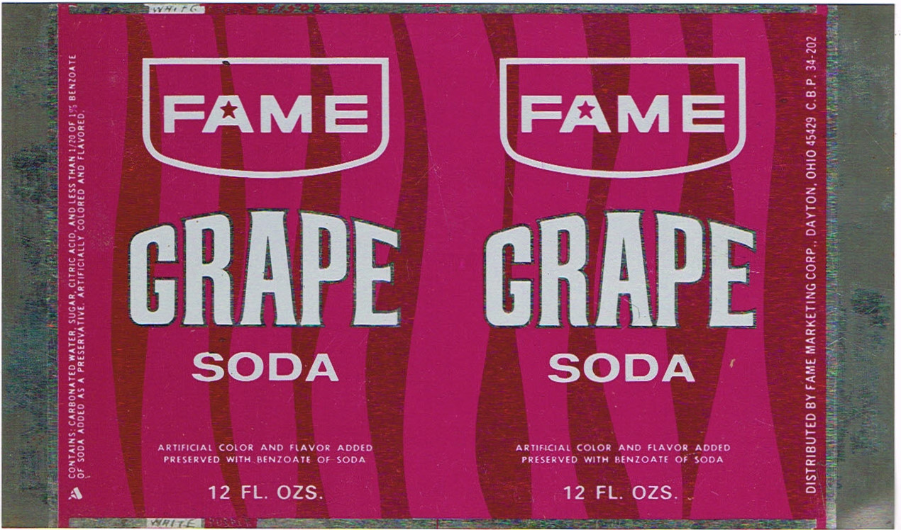 Item #109756 1974 Fame Grape Soda (sheet) Tab Top Can