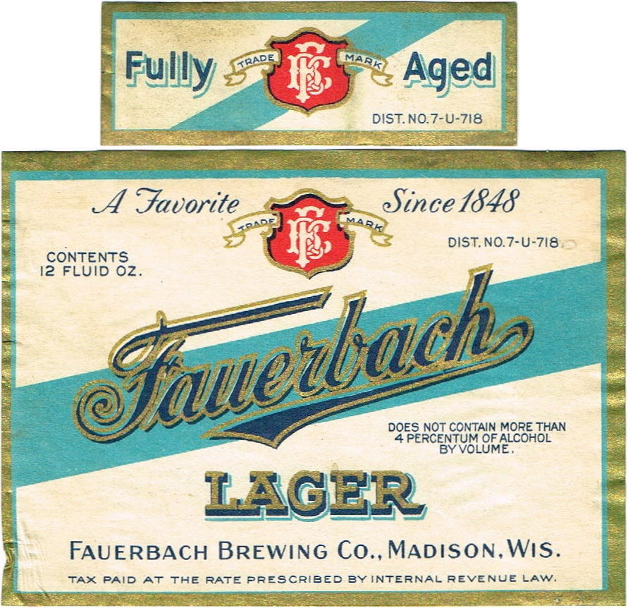 Item #38106 1934 Fauerbach Lager Beer Label WI241-21