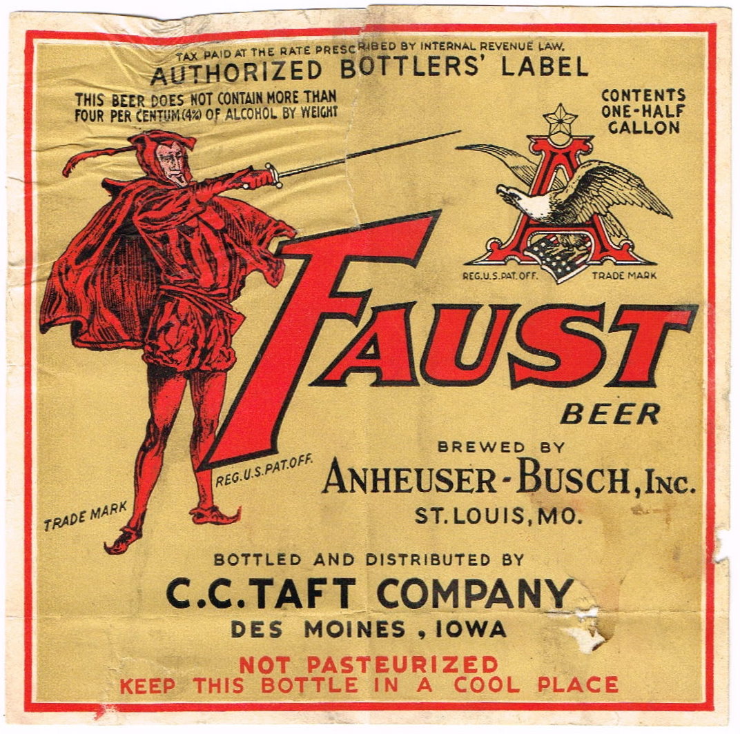 Item #100485 1936 Faust Beer Dupe Label CS126-20