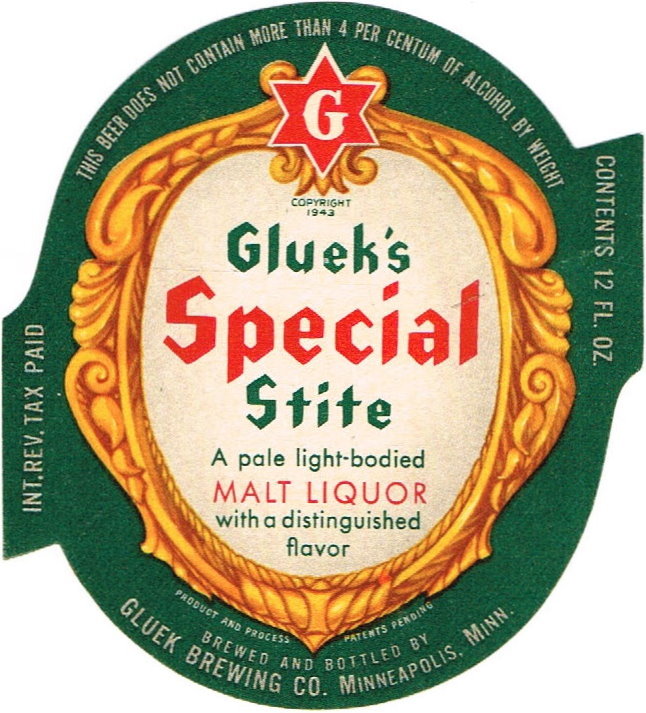 Item #2858 1944 Gluek's Special Stite Label Undocumented