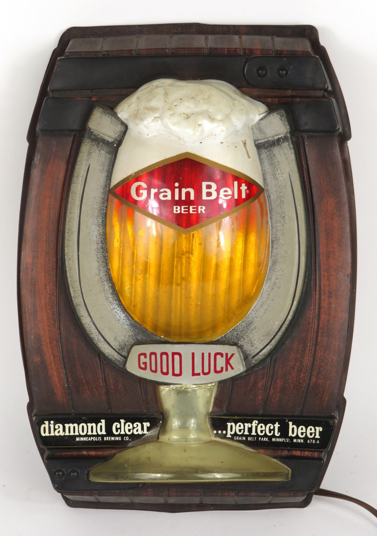 Item #95350 1967 Grain Belt Beer Horseshoe Bubbler Sign Sign
