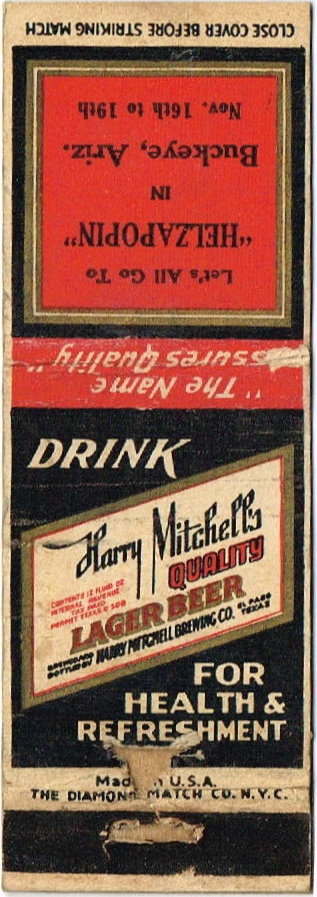 Item #85467 1937 Harry Mitchell's Quality Lager Beer (1938) Matchcover ...