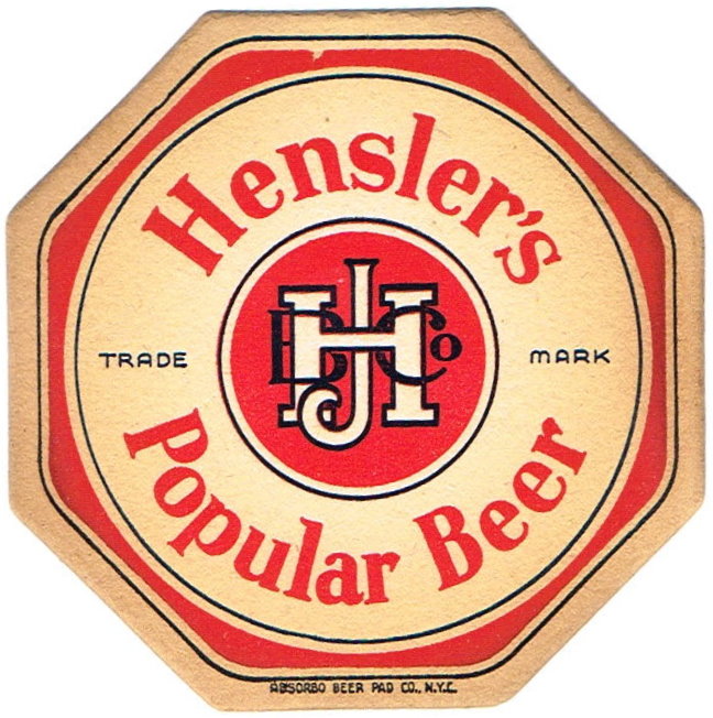 Item #2538 1935 Hensler's Popular Beer Coaster NJ-HEN-1