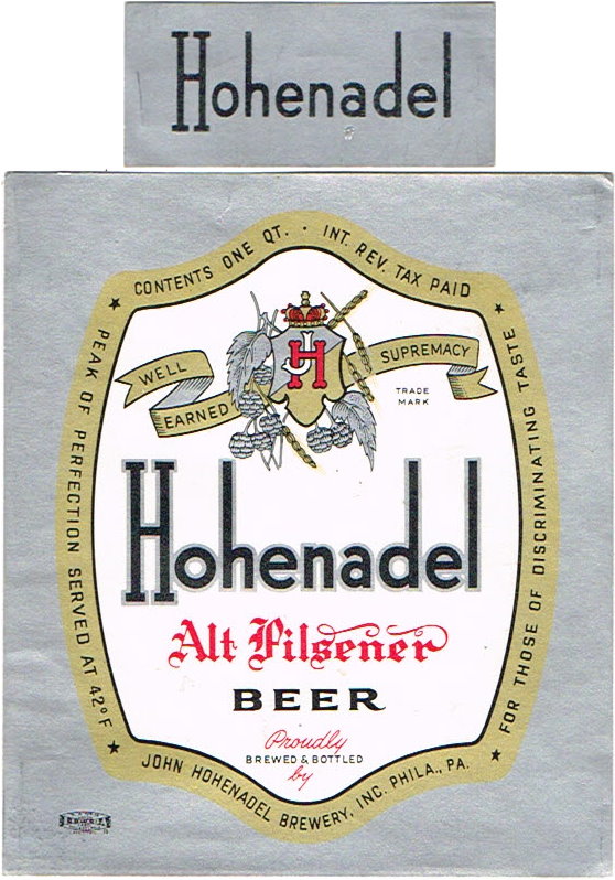Item #92809 1944 Hohenadel Alt Pilsener Beer Label PA75-21